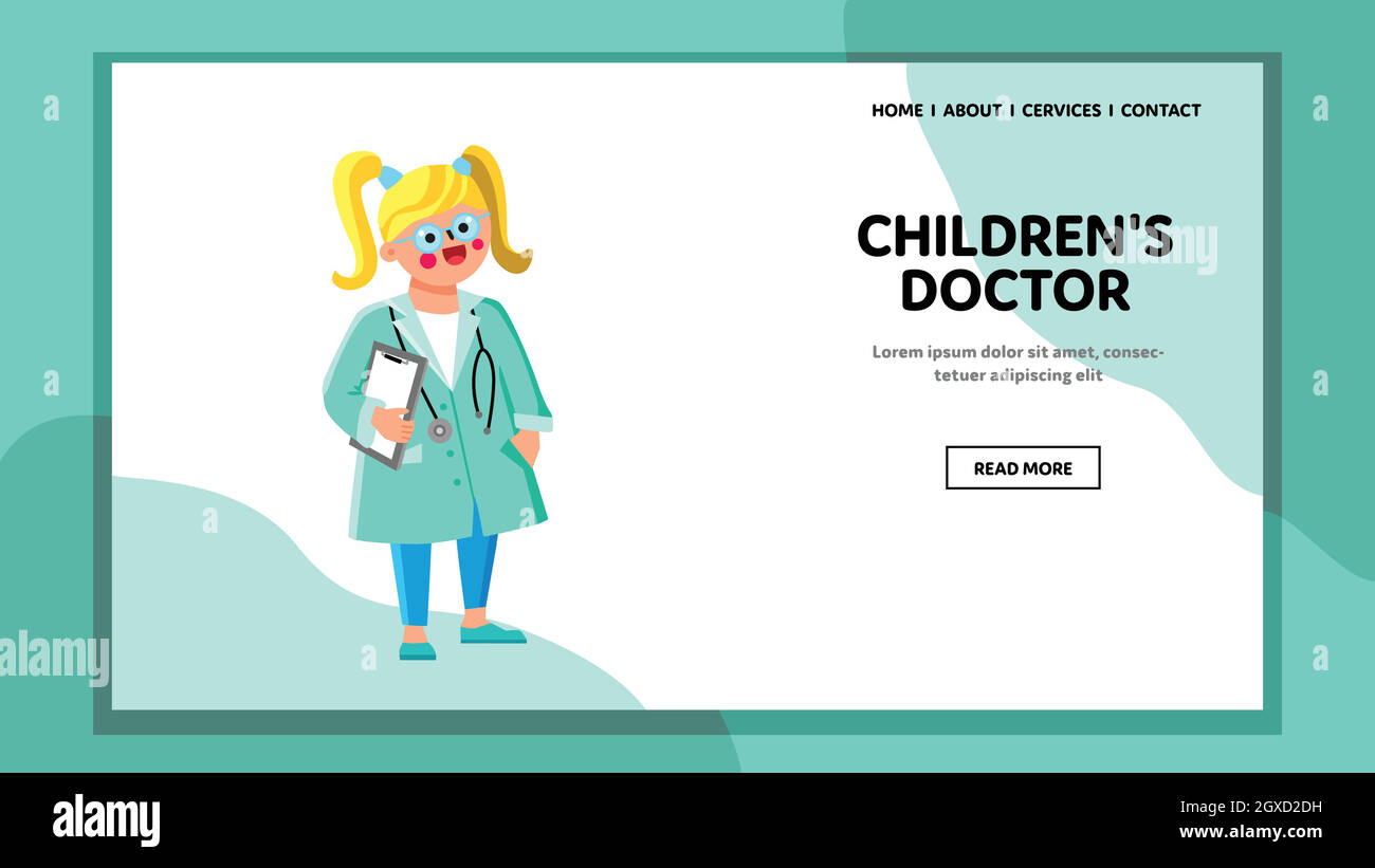 Children Doctor Profession Play Little Girl Vector Stock Vector Image ...
