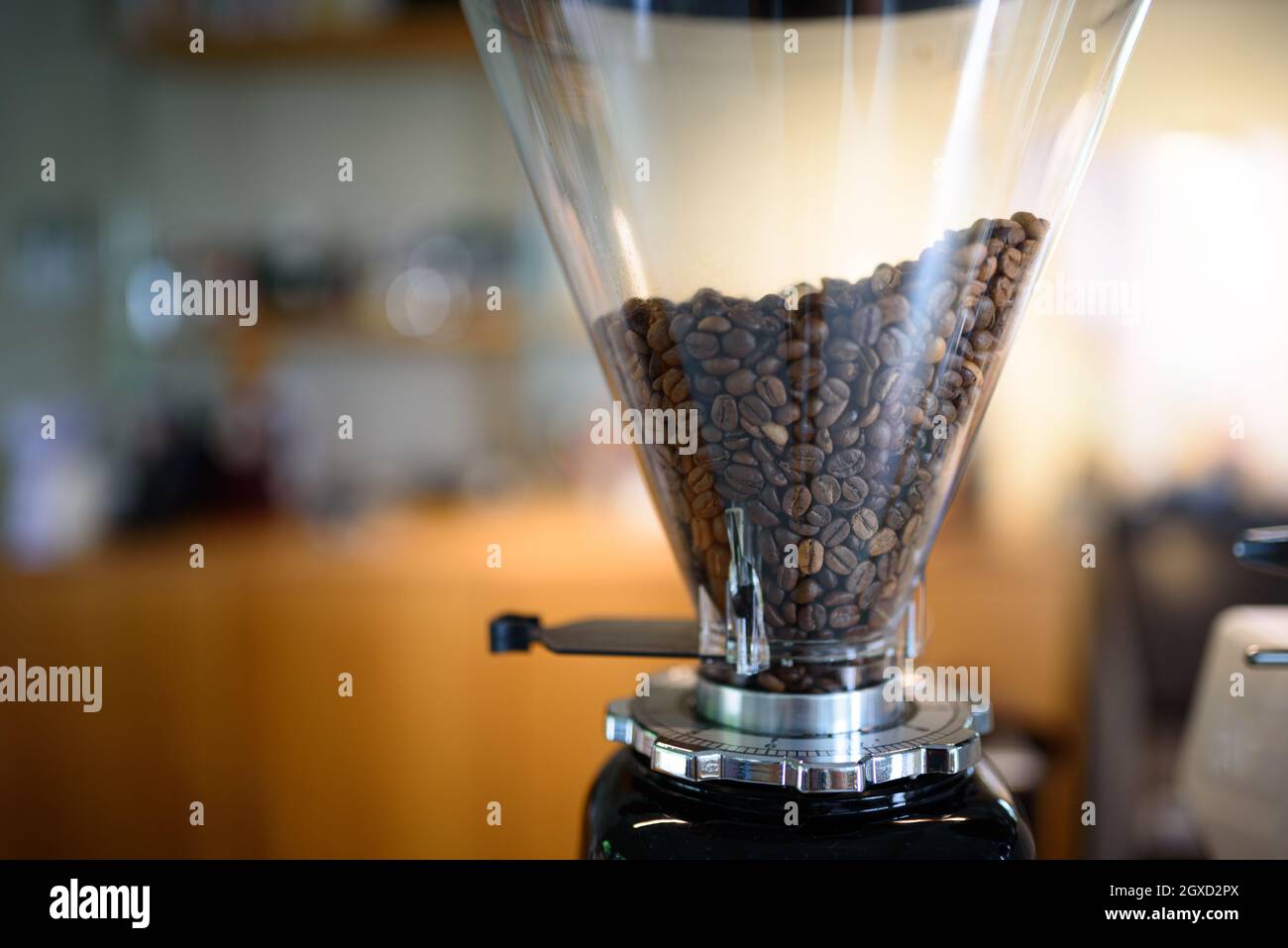 Coffee beans in a coffee grinder For coffee makers for customers Stock ...
