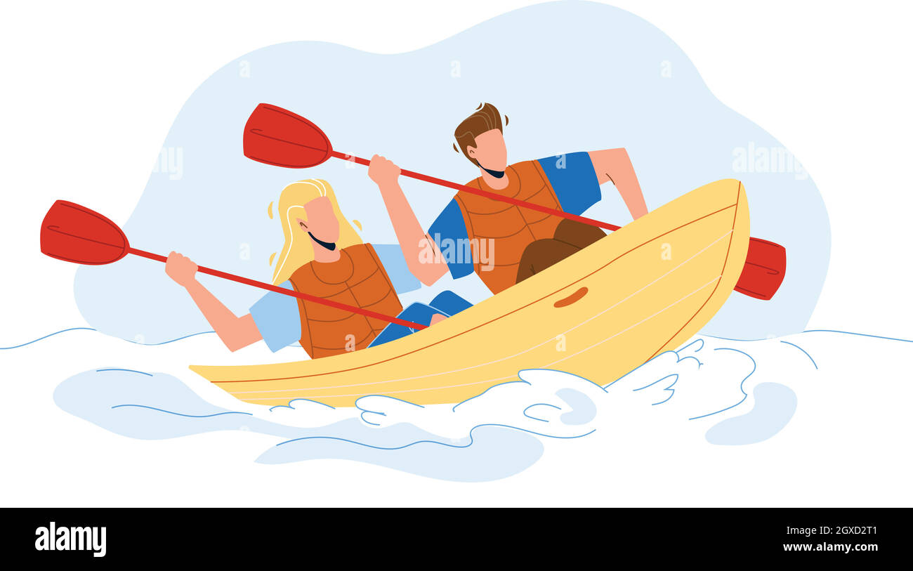 Kayak Travelling Couple People Together Vector Illustration Stock ...