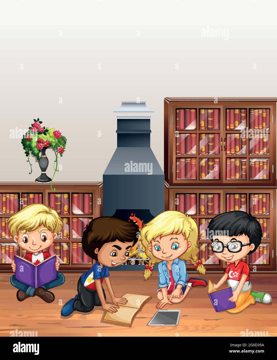 Children reading books in the library Stock Vector Image & Art - Alamy