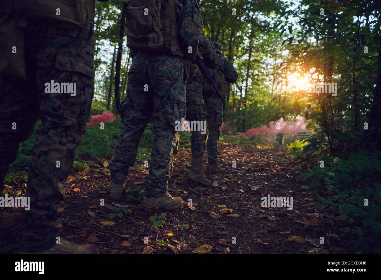 Modern warfare Soldiers Squad Running as Team in Battle Formation Stock ...