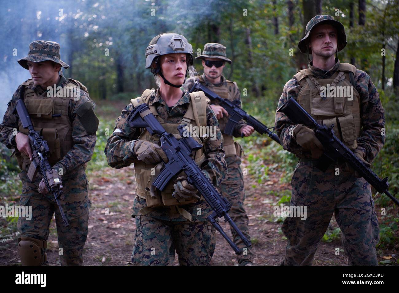 Modern Warfare Soldiers Squad Running in Tactical Battle Formation ...