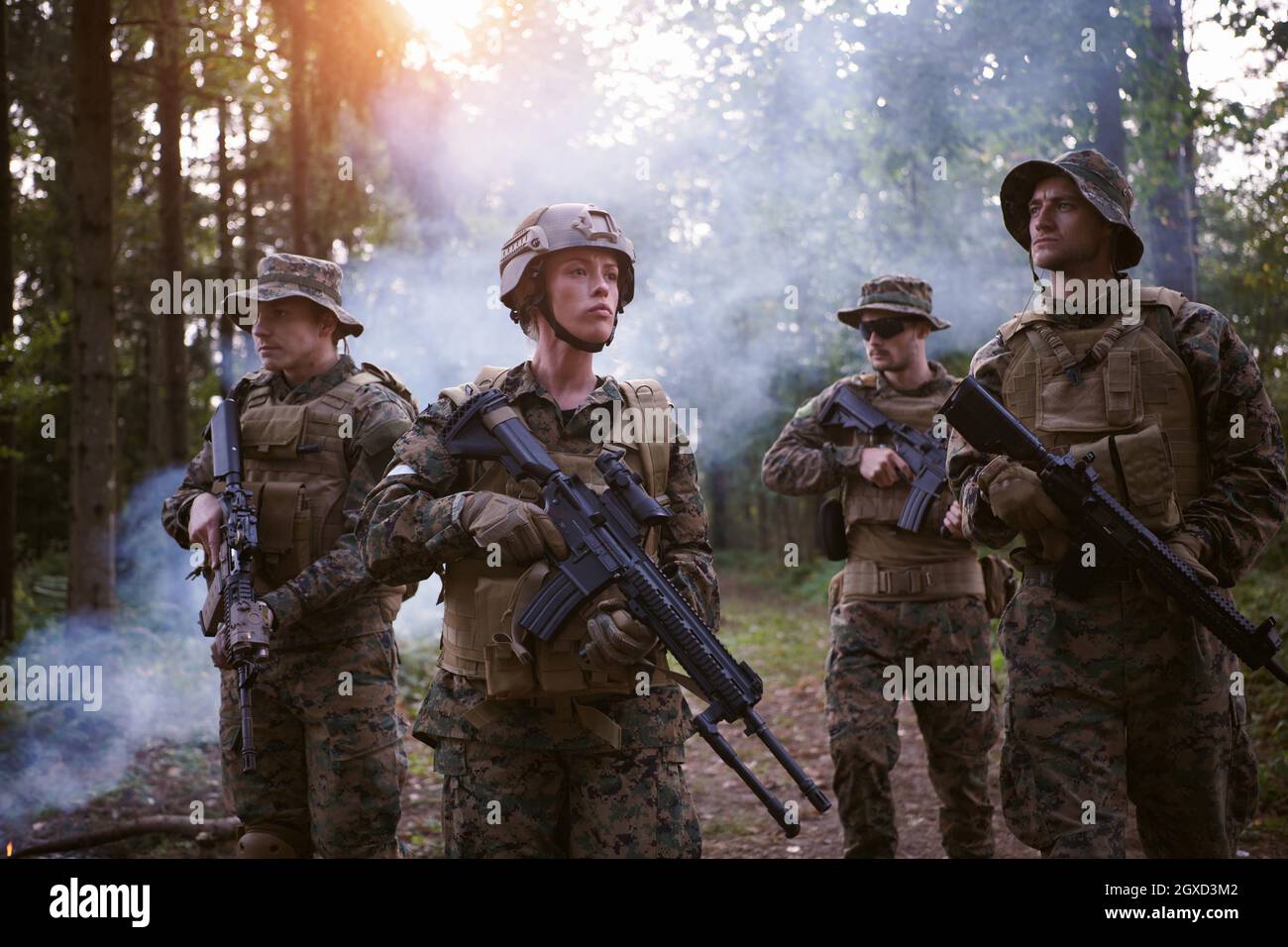 Modern Warfare Soldiers Squad Running in Tactical Battle Formation ...