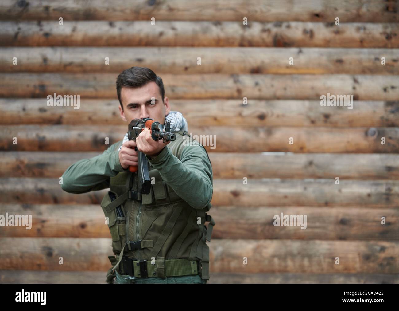 angry terrorist militant guerrilla soldier warrior in forest Stock ...