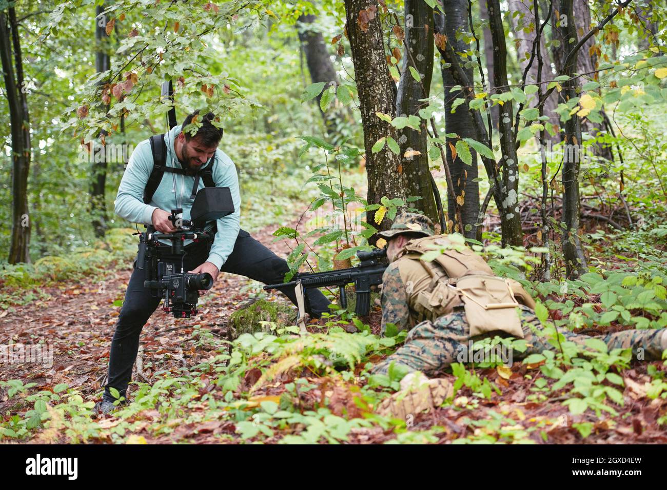 Videographer with Professional Movie Video Camera Gimbal Stabilizing ...