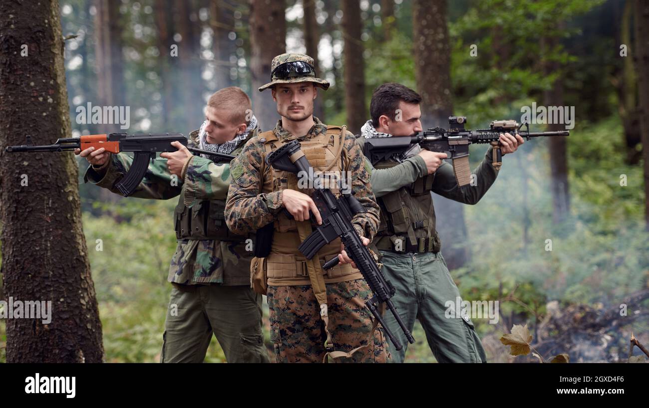group of soldiers in oposit sides celebrating peace after battle Stock ...