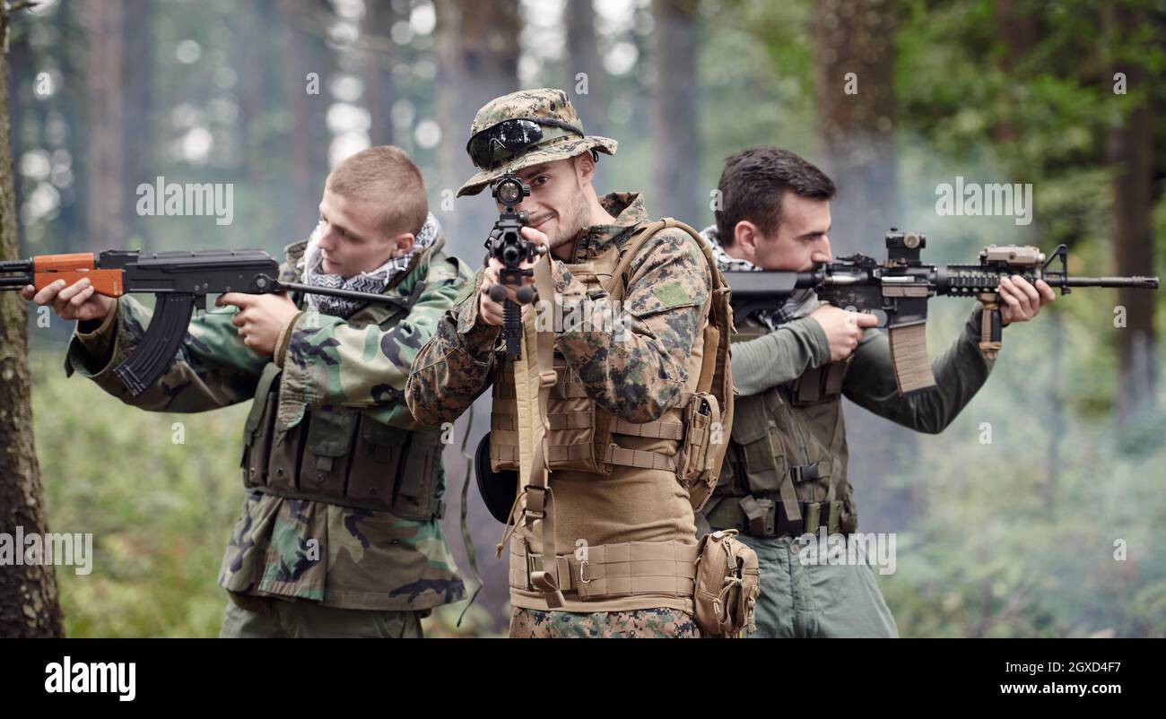 group of soldiers in oposit sides celebrating peace after battle Stock ...