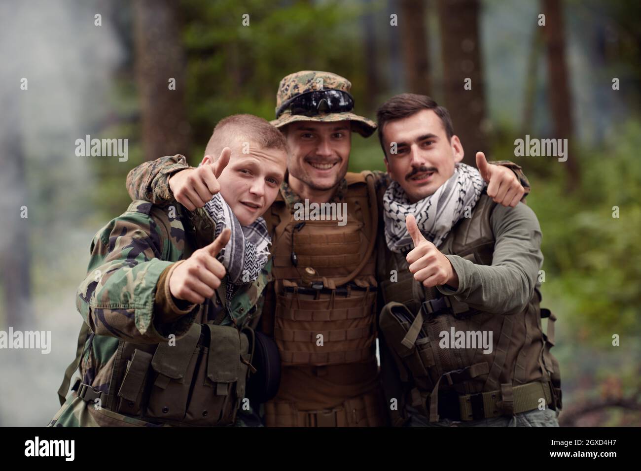 group of soldiers in oposit sides celebrating peace after battle Stock ...