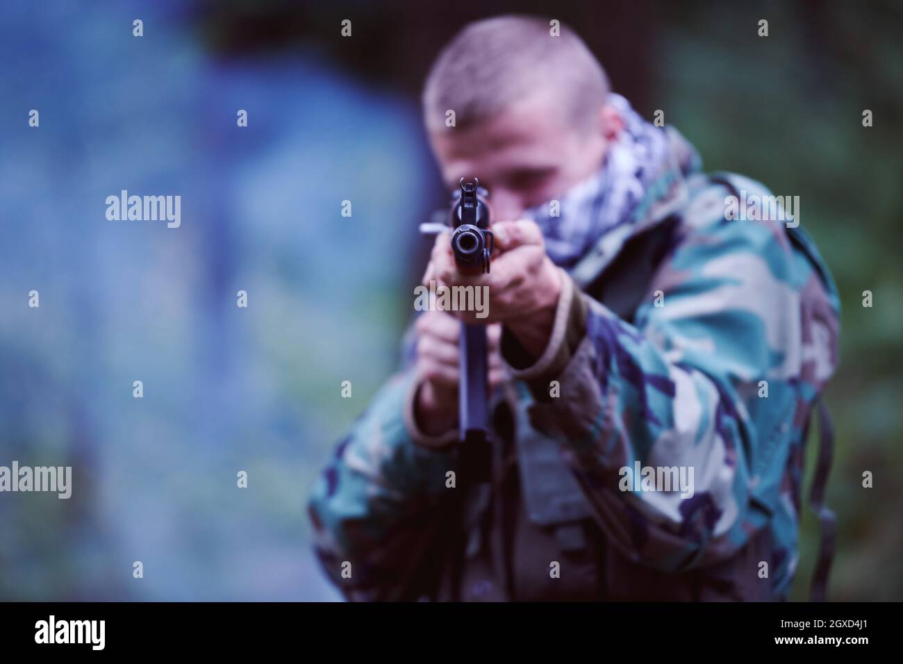 angry terrorist militant guerrilla soldier warrior in forest Stock ...