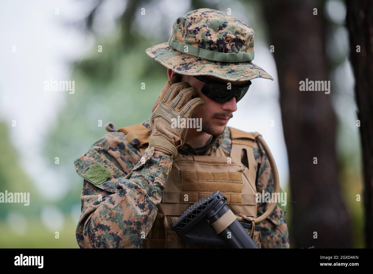 american marine corps special operations soldier preparing tactical and ...