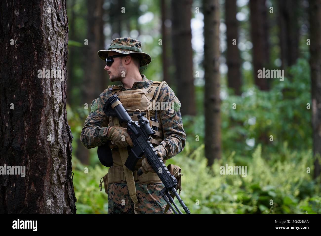 soldiers squad relaxing after battle having a break on training Stock ...