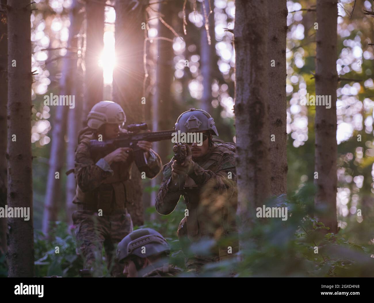 Modern warfare Soldiers Squad Running as Team in Battle Formation Stock ...