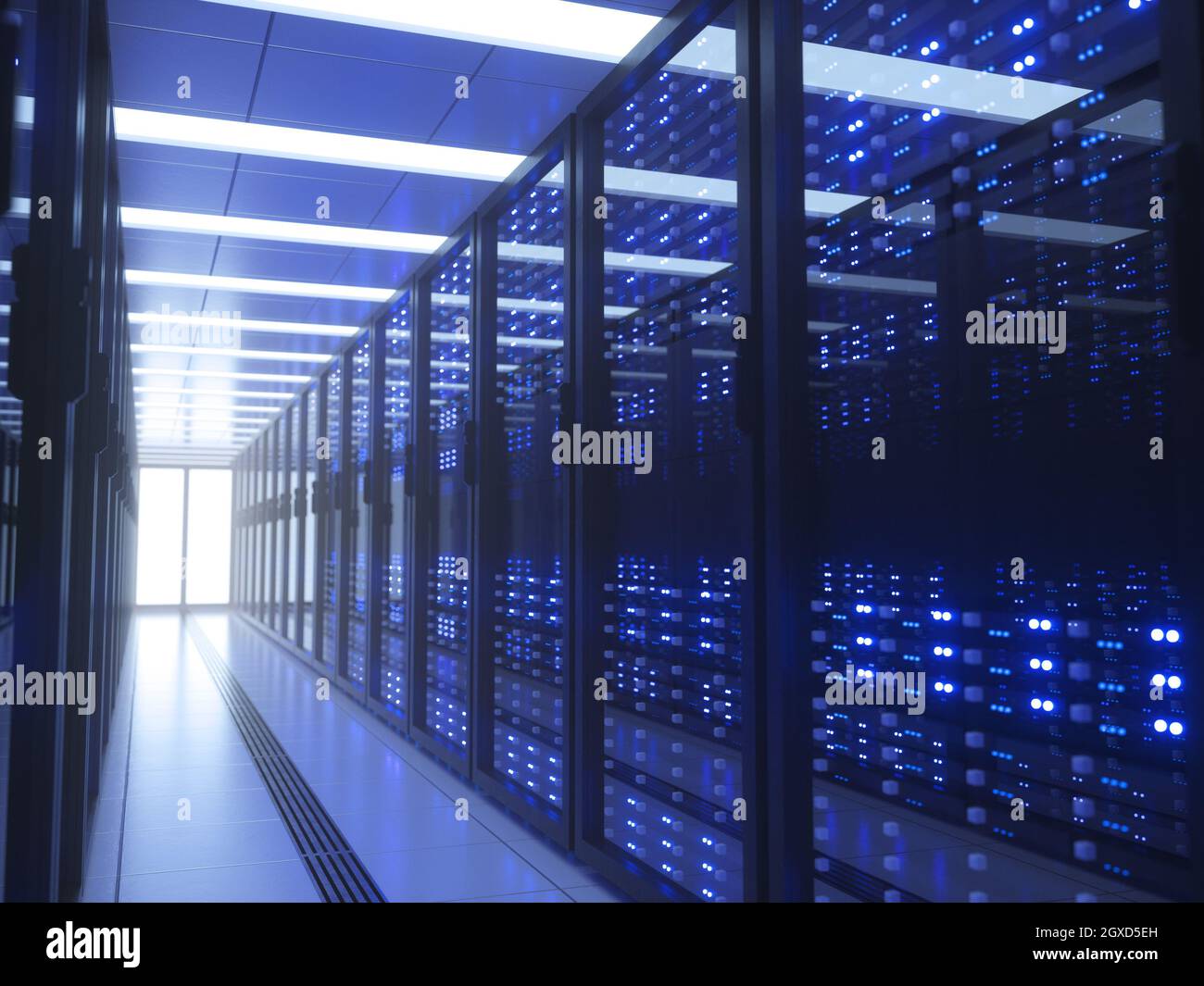 Server racks in computer network security server room data center. 3D ...