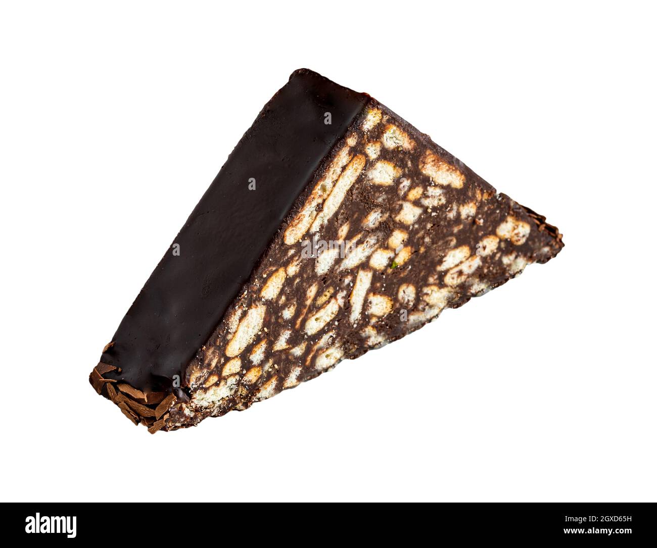 Mosaic cake with chocolate and biscuits on white isolated background ...
