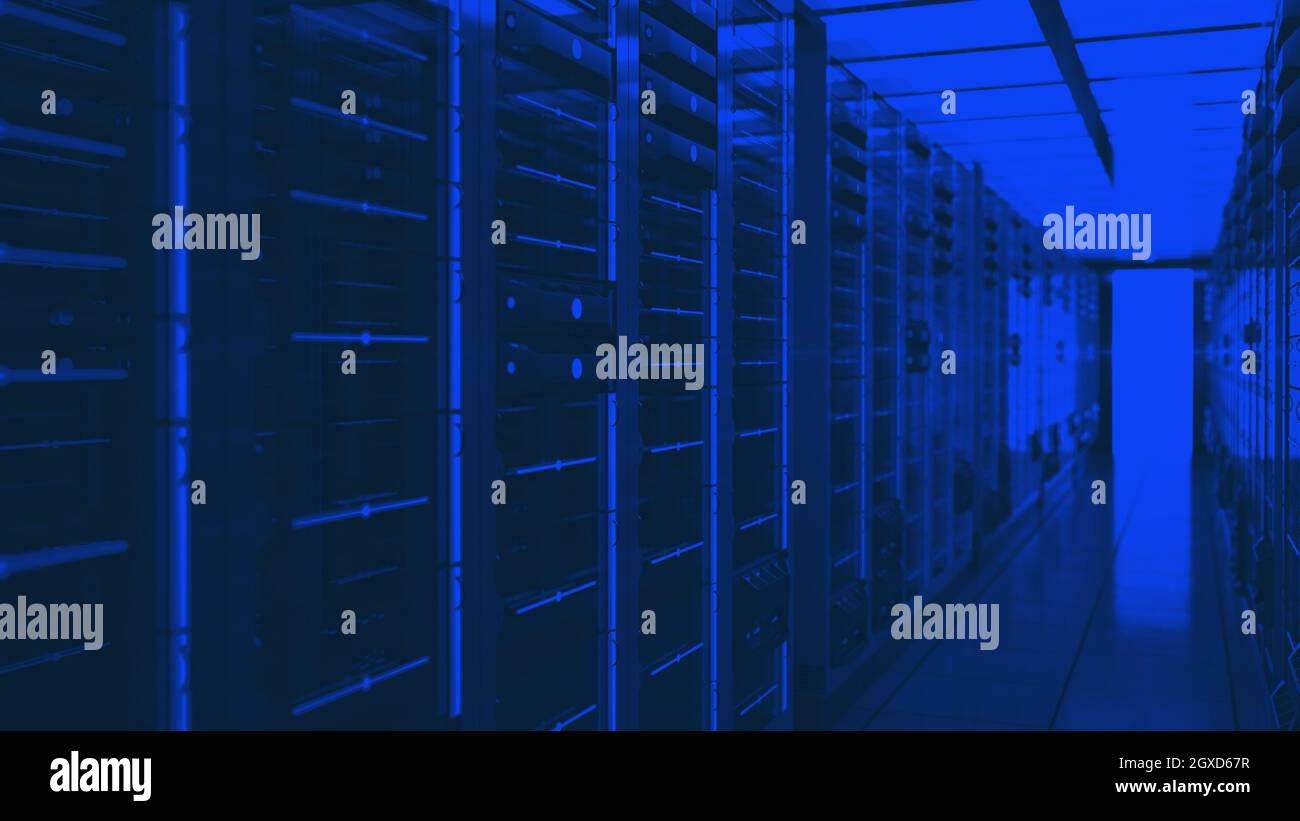 Server Racks In Computer Network Security Server Room Data Center 3d Render Dark Blue Stock