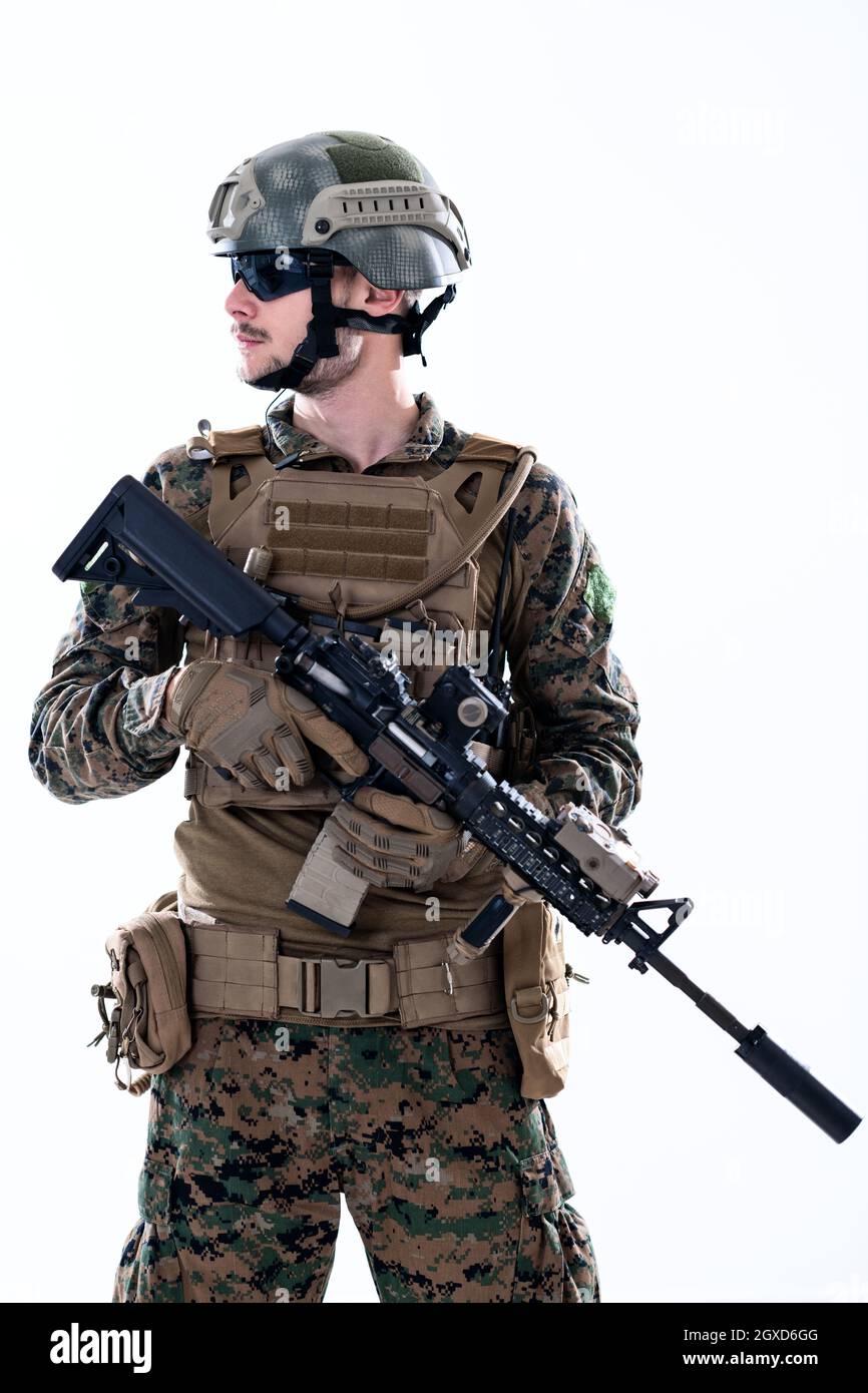 american marine corps special operations soldier with fire arm weapon ...