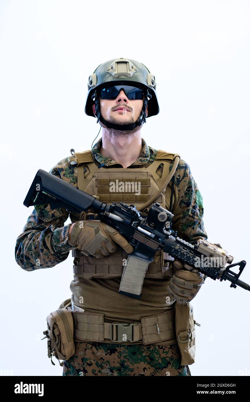 american marine corps special operations soldier with fire arm weapon ...
