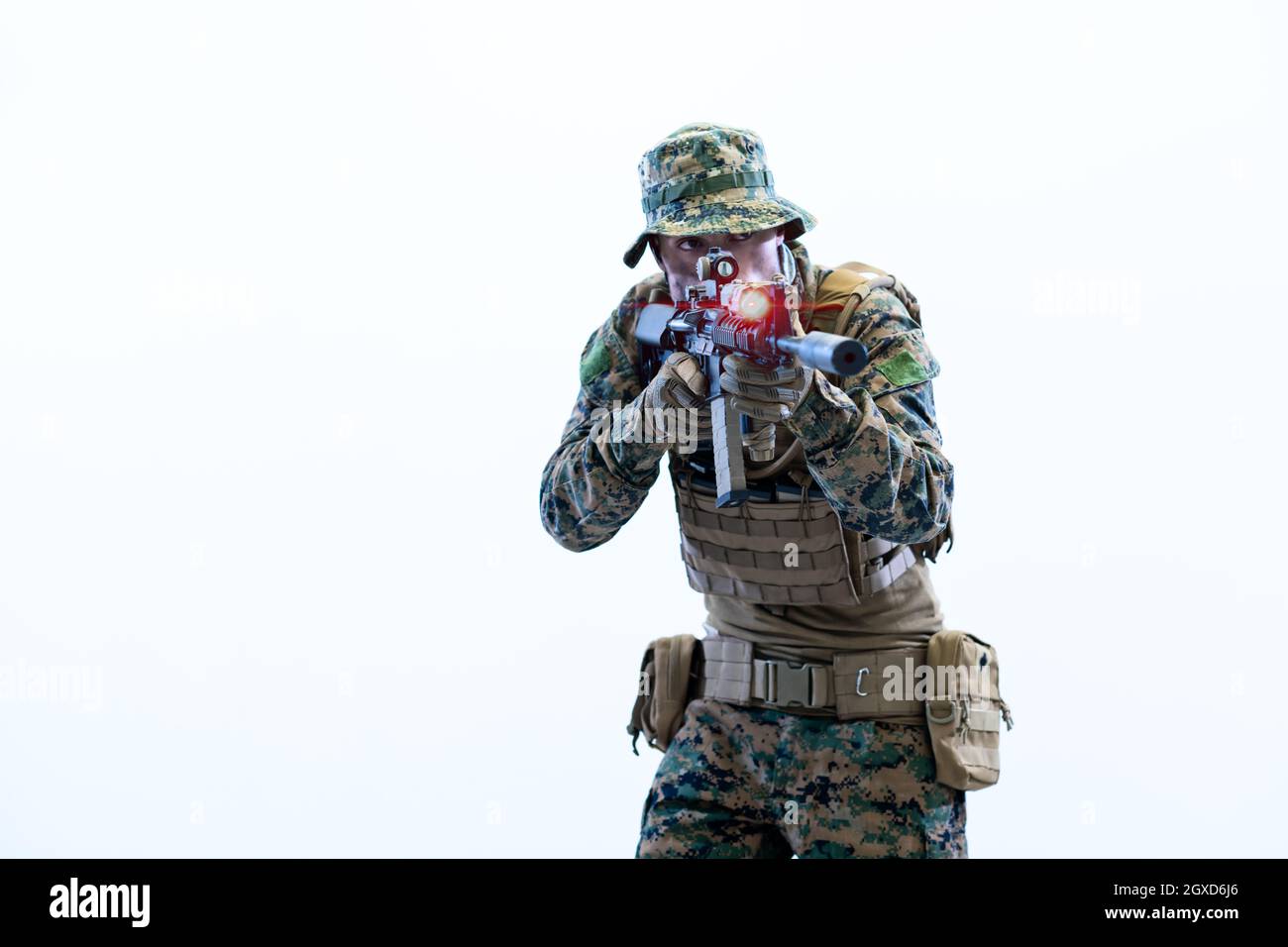 modern warfare american marines soldier in action while sneaking and ...
