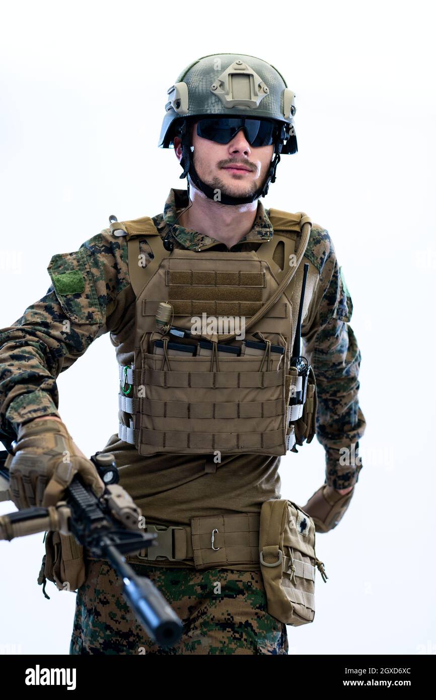 american marine corps special operations modern warfare soldier with fire arm weapon and ...