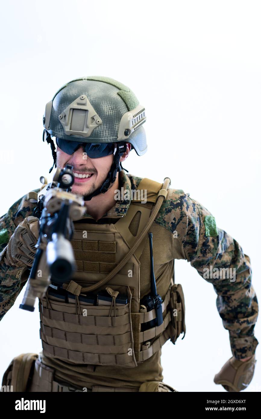 modern warfare american marines soldier in action while sneaking and ...