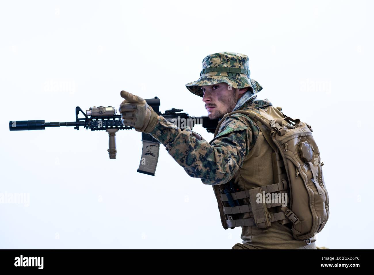 modern warfare american marines soldier in action while sneaking and ...