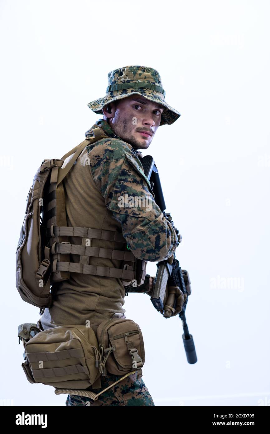 modern warfare american marines soldier in action while sneaking and ...