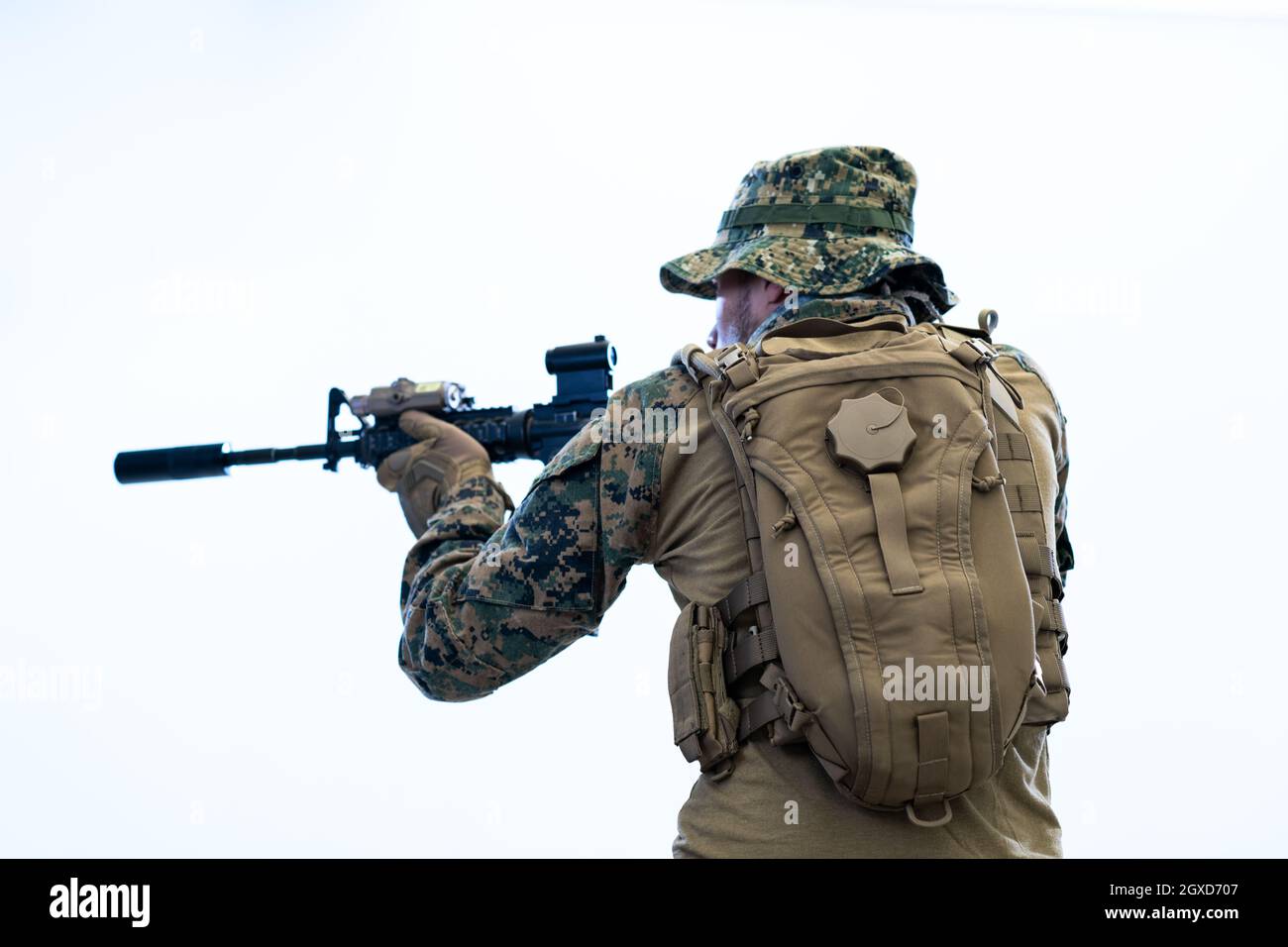 modern warfare american marines soldier in action while sneaking and ...
