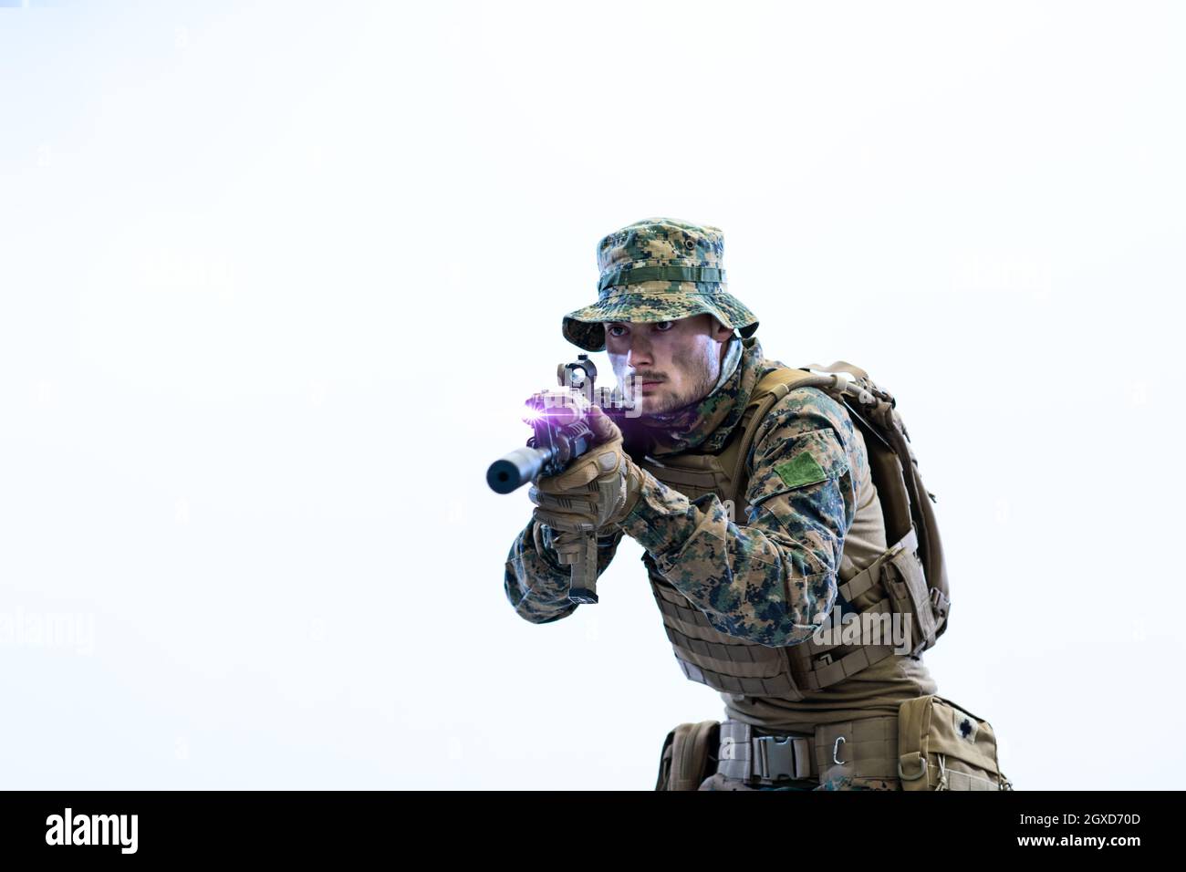 modern warfare american marines soldier in action while sneaking and ...