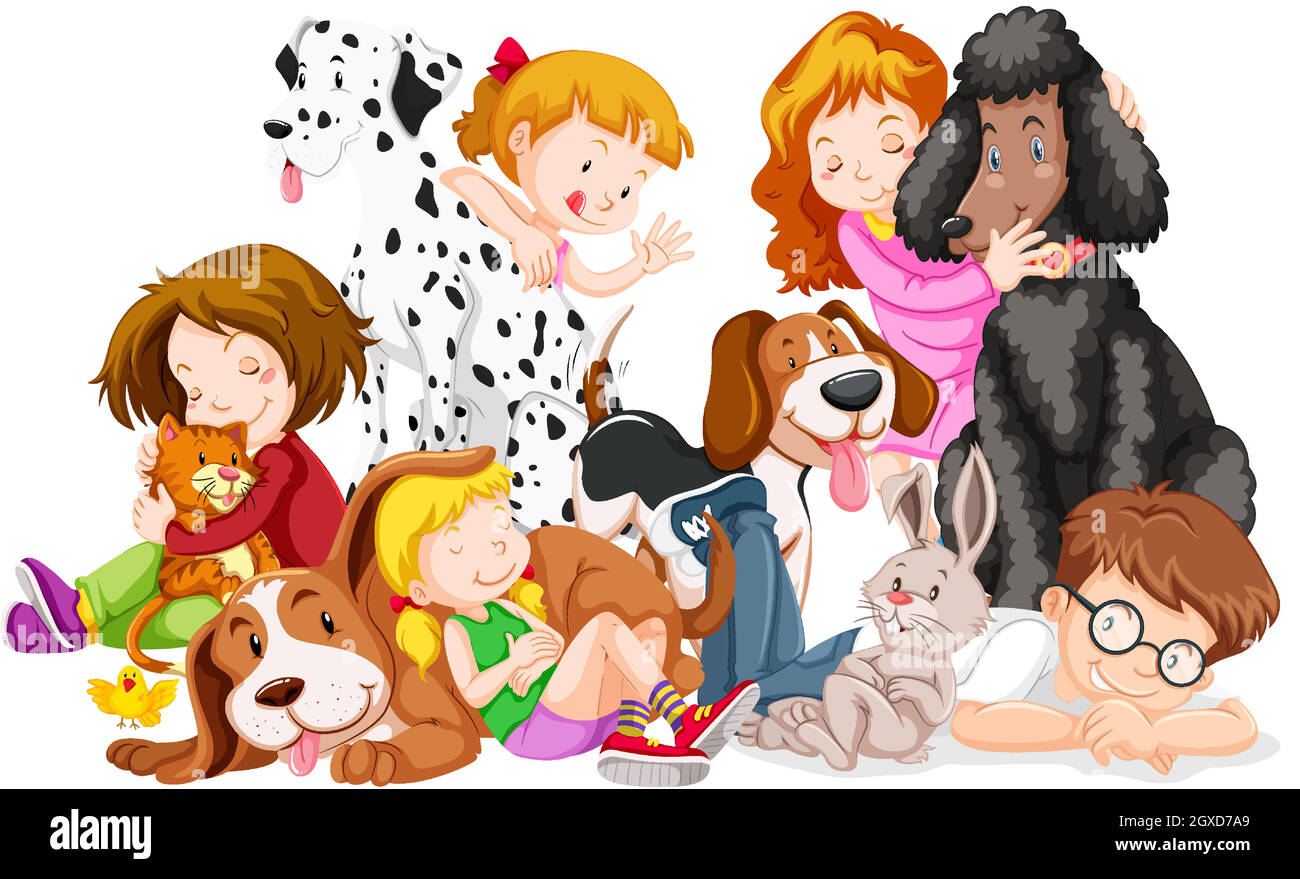 Children with animals on isolated background Stock Vector Image & Art ...