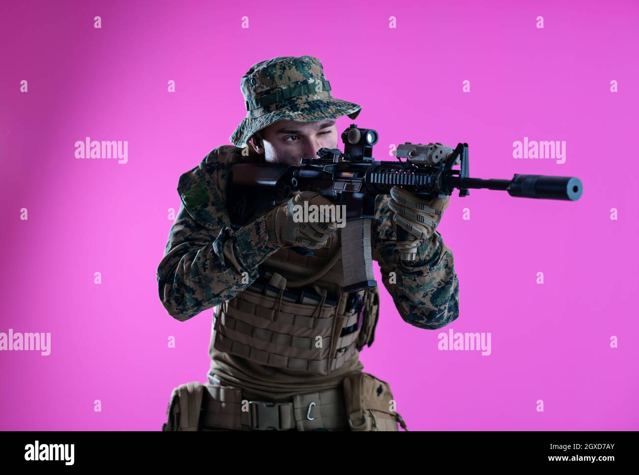 modern warfare american marines soldier in action while sneaking and ...