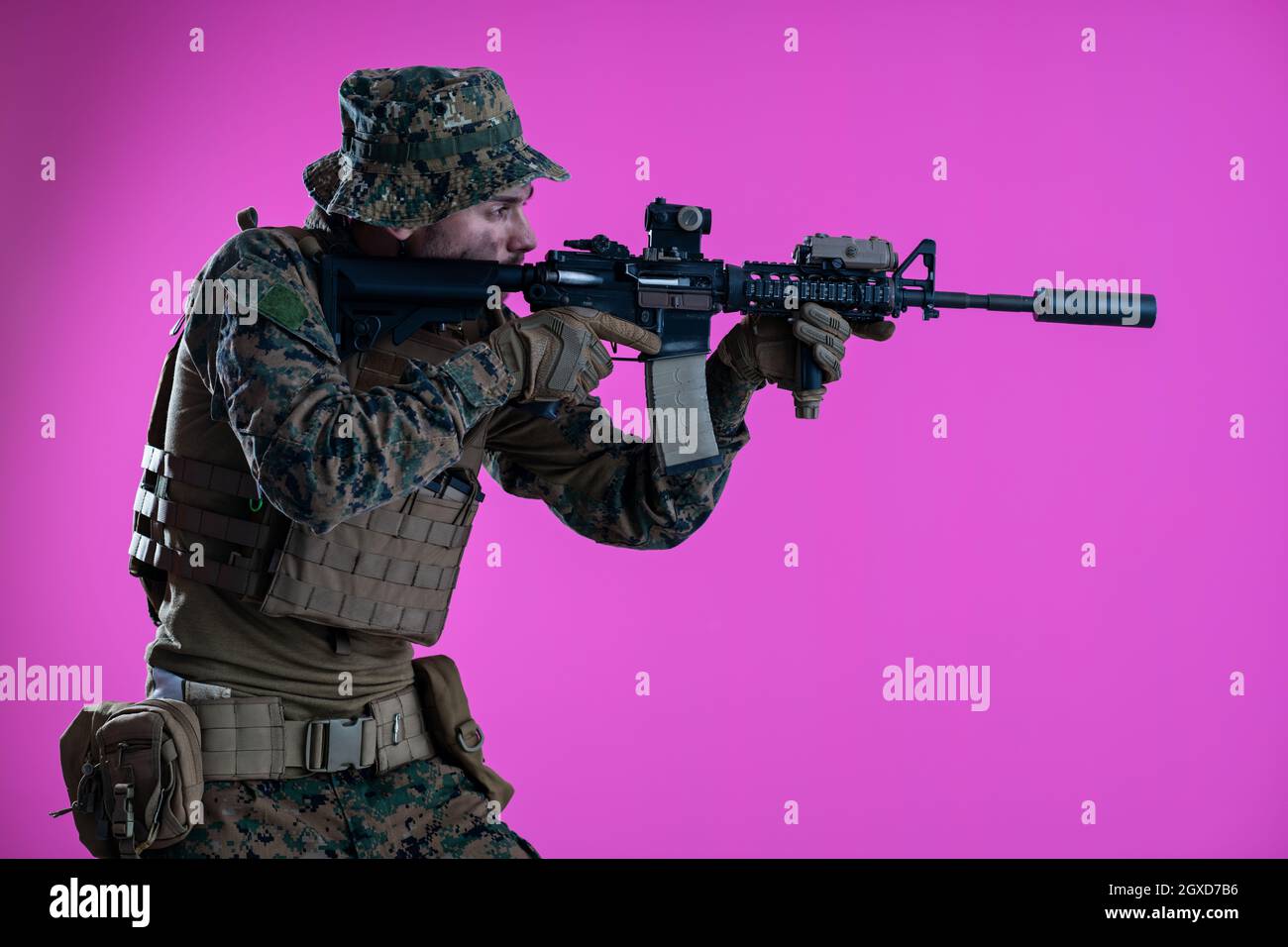 modern warfare american marines soldier in action while sneaking and ...