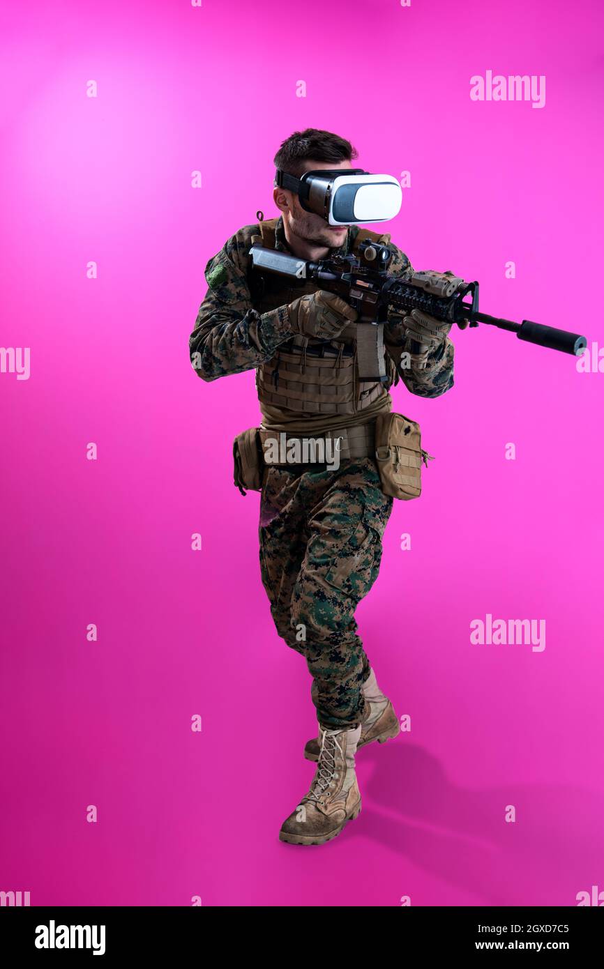 modern warfare futuristic soldier in battle using vr virtual reality ...