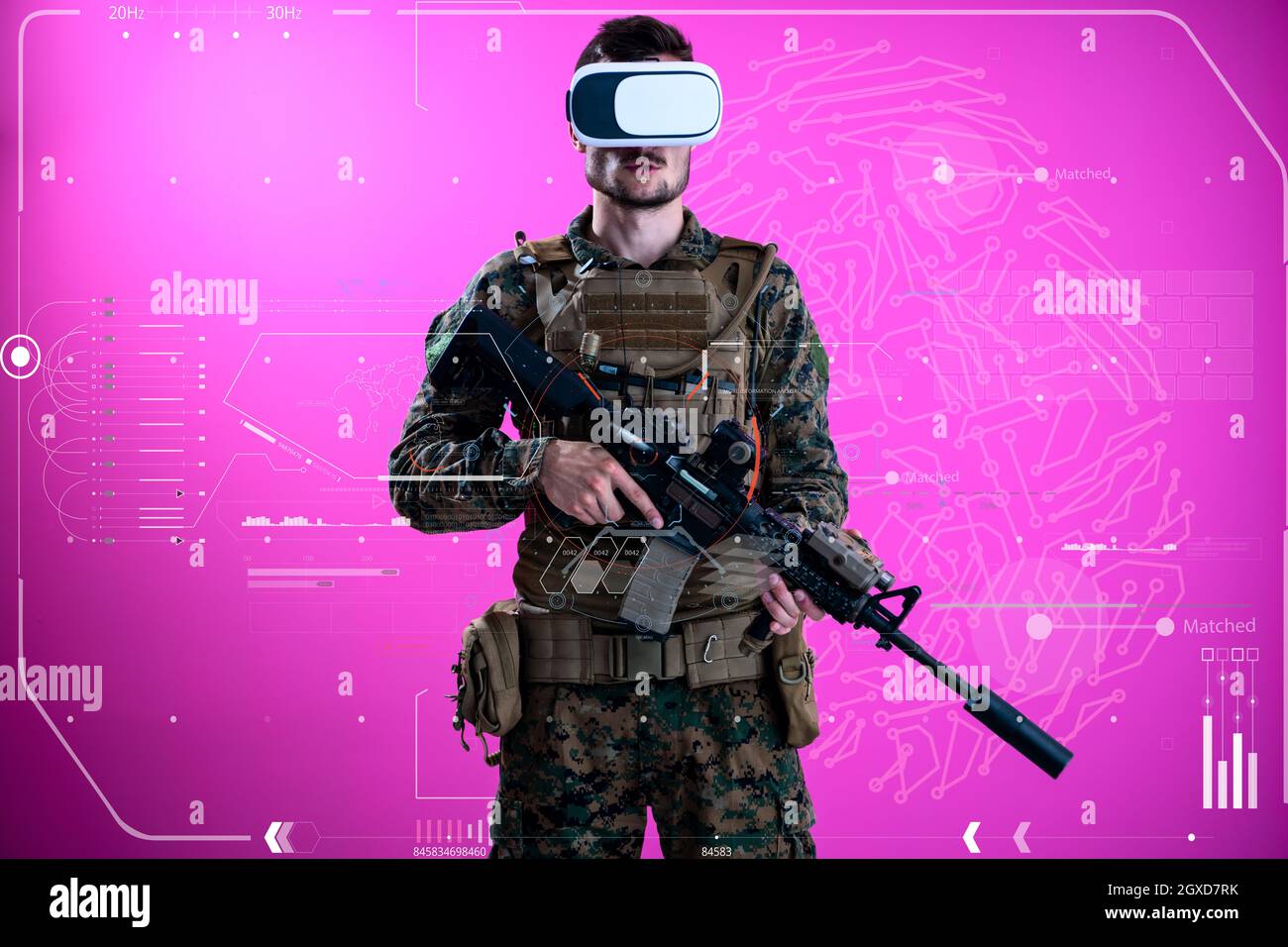 modern warfare futuristic soldier using vr virtual reality glasses with ...