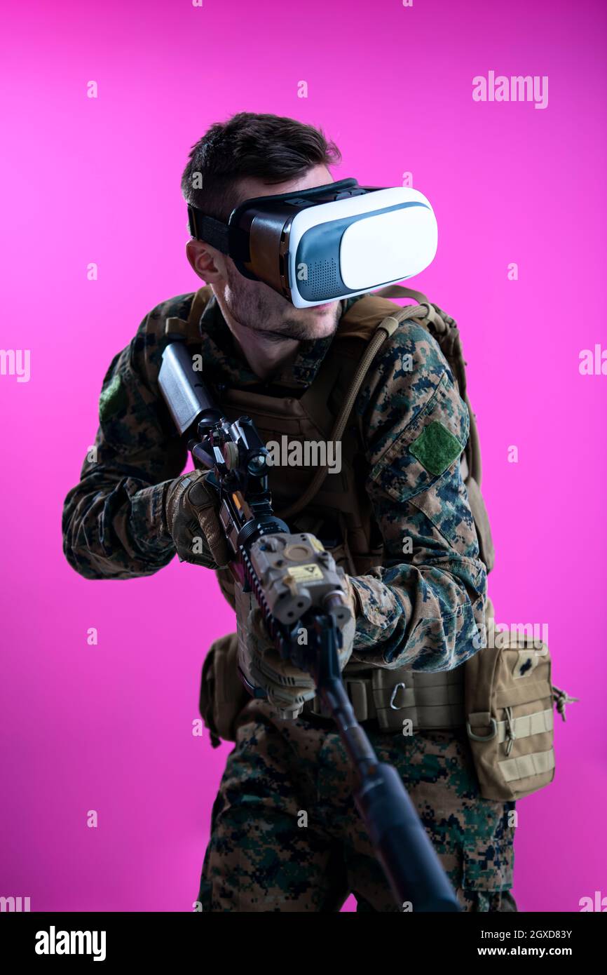 modern warfare futuristic soldier in battle using vr virtual reality ...
