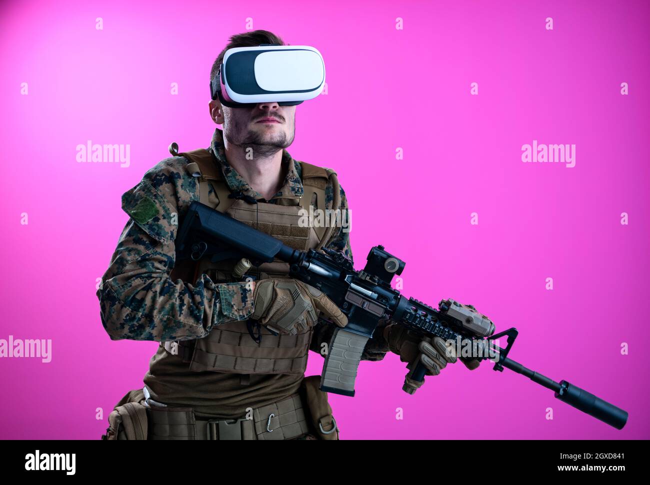 modern warfare futuristic soldier in battle using vr virtual reality ...