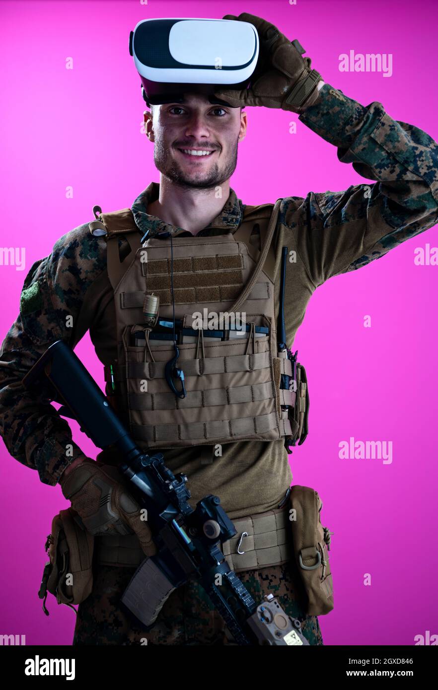 modern warfare futuristic soldier in battle using vr virtual reality ...
