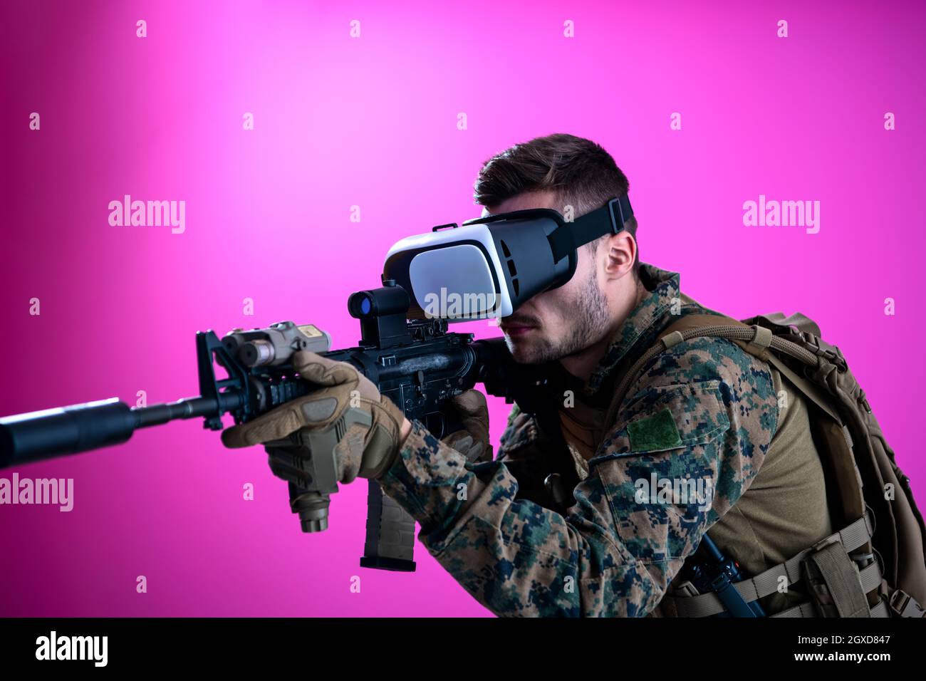 modern warfare futuristic soldier in battle using vr virtual reality ...
