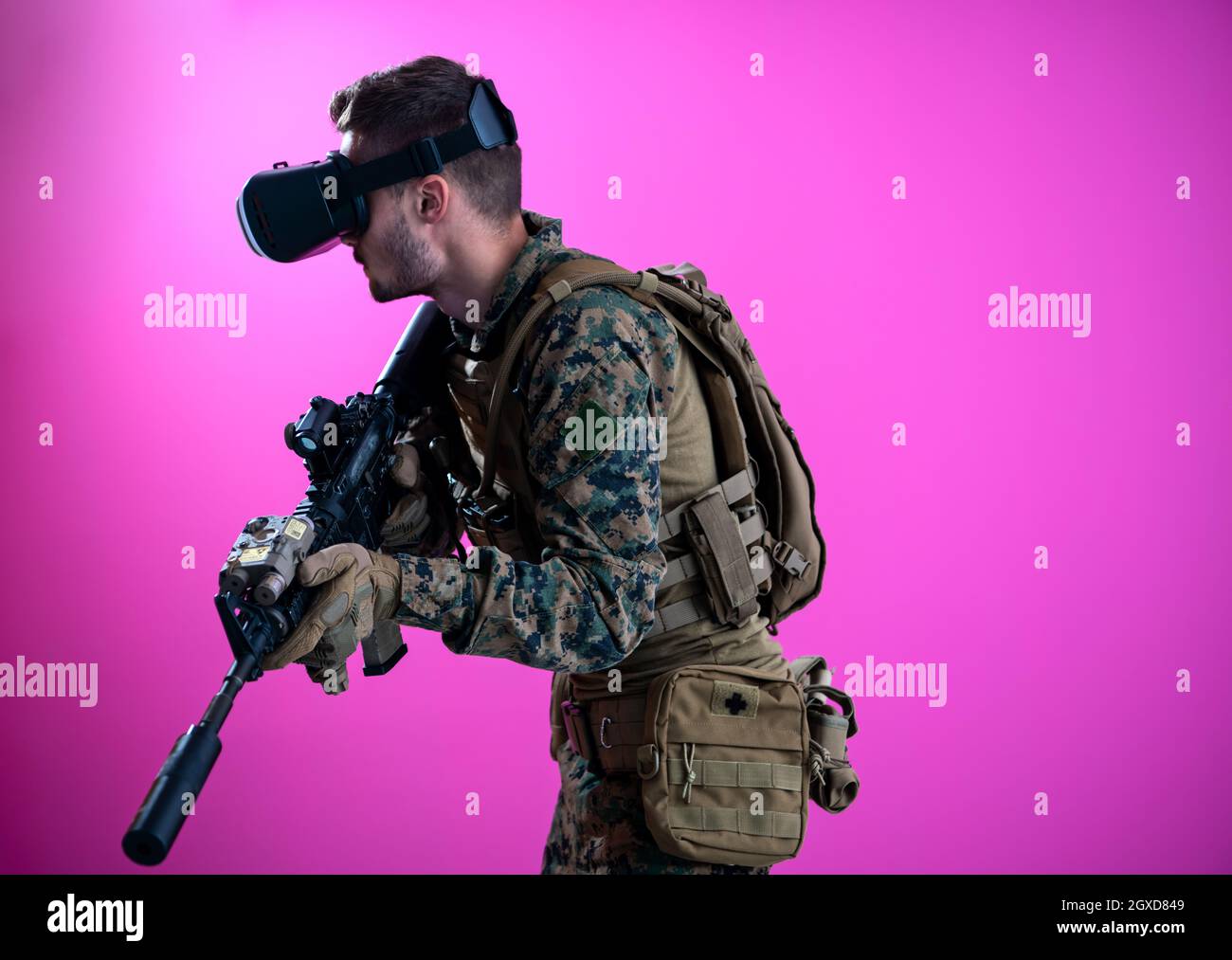 modern warfare futuristic soldier in battle using vr virtual reality ...