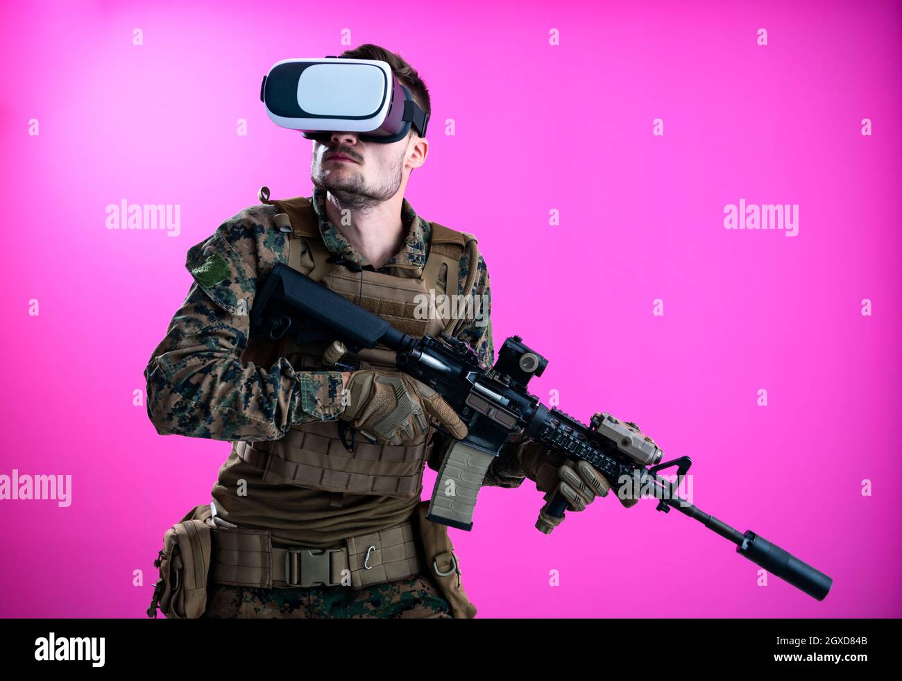 modern warfare futuristic soldier in battle using vr virtual reality ...