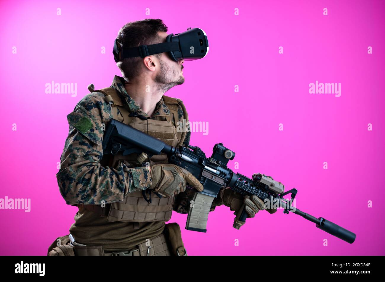 modern warfare futuristic soldier in battle using vr virtual reality ...