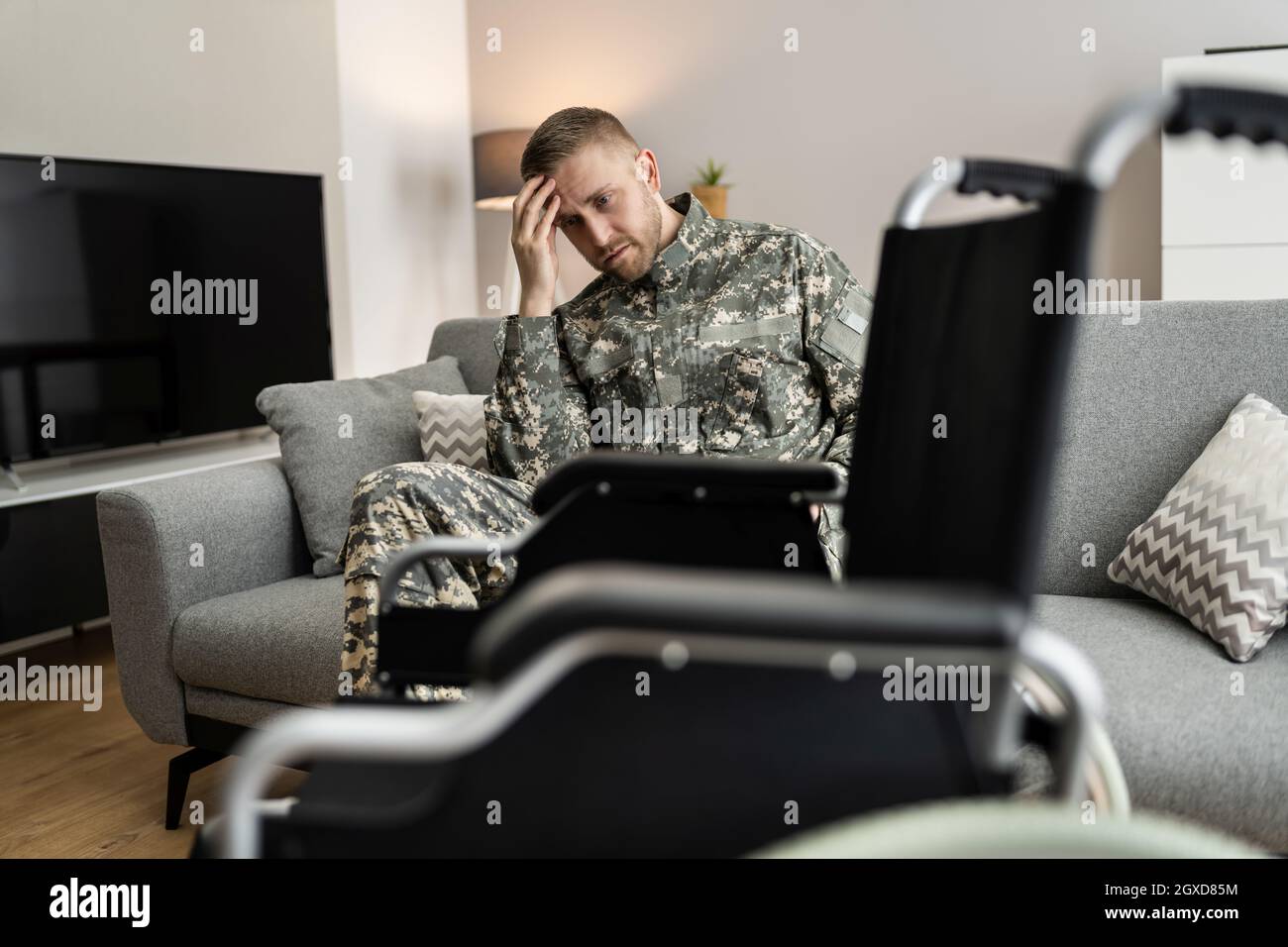 Disabled Military Soldier In Wheelchair With PTSD After Injury And ...