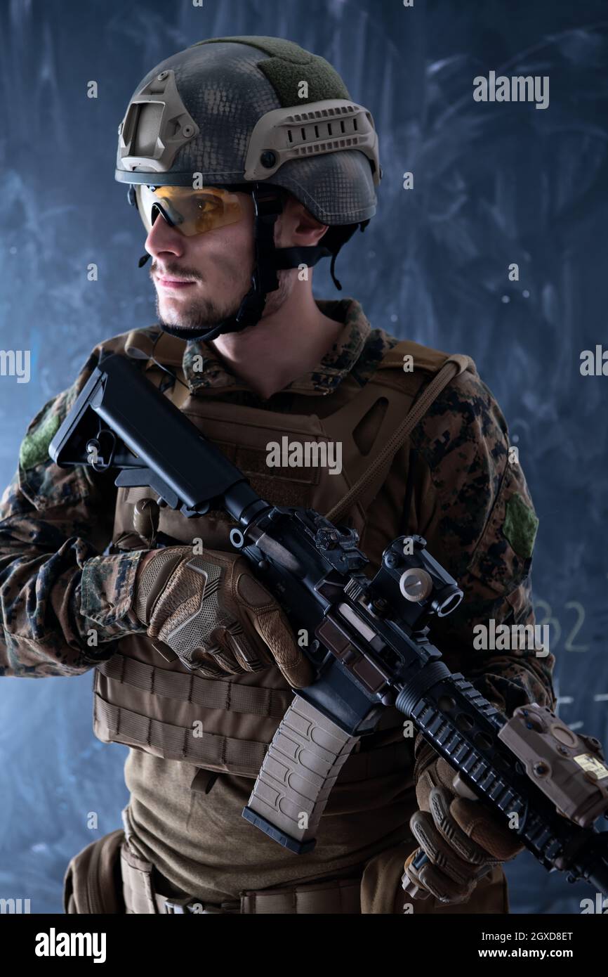 modern warfare authentic american marines soldier in protective combat ...