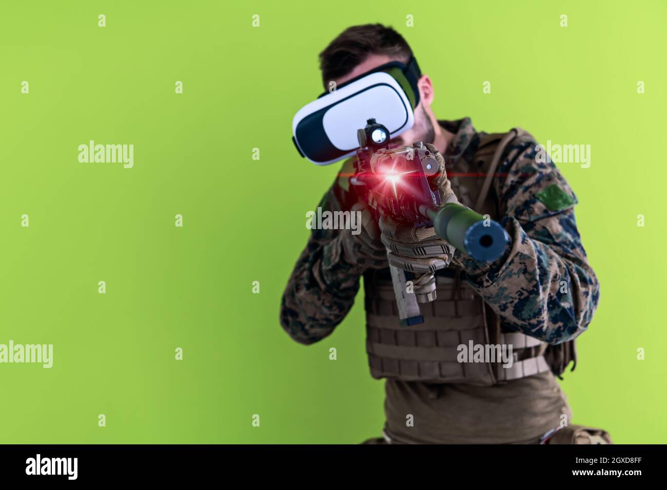 modern warfare futuristic soldier using vr virtual reality glasses for ...
