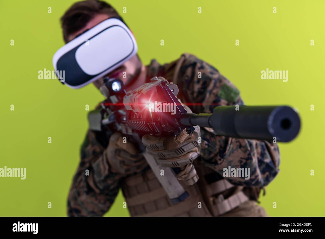 modern warfare futuristic soldier using vr virtual reality glasses for ...