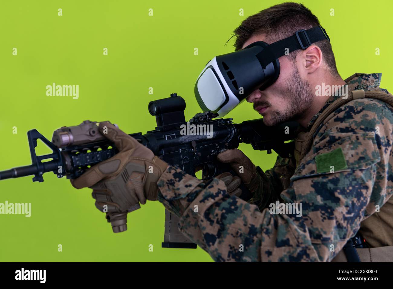 modern warfare futuristic soldier using vr virtual reality glasses for ...