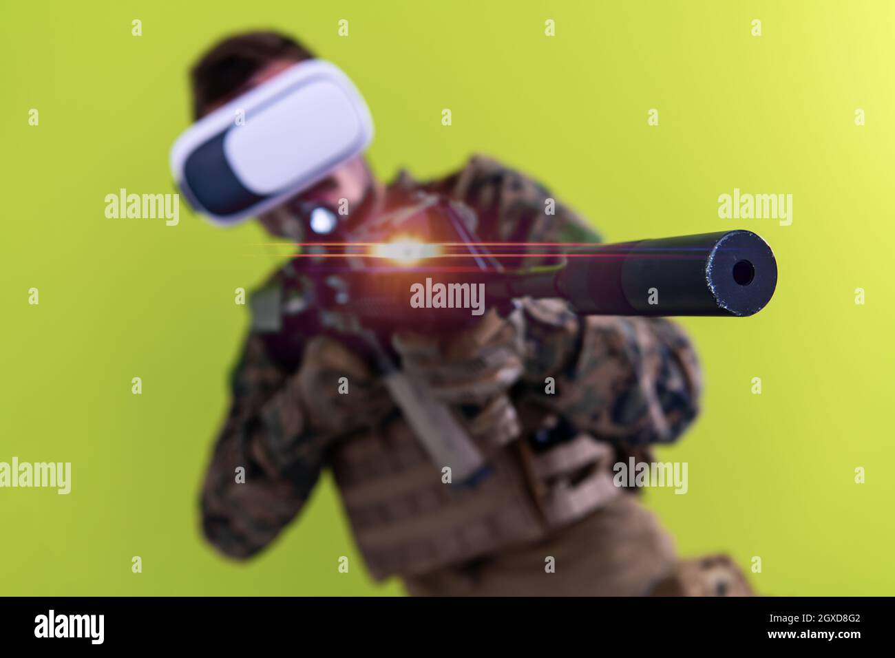 modern warfare futuristic soldier using vr virtual reality glasses for ...