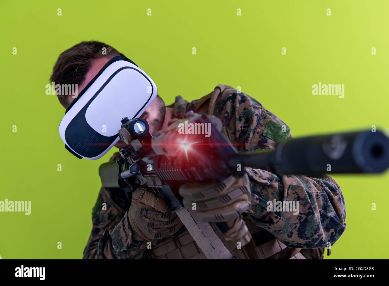 modern warfare futuristic soldier using vr virtual reality glasses for ...