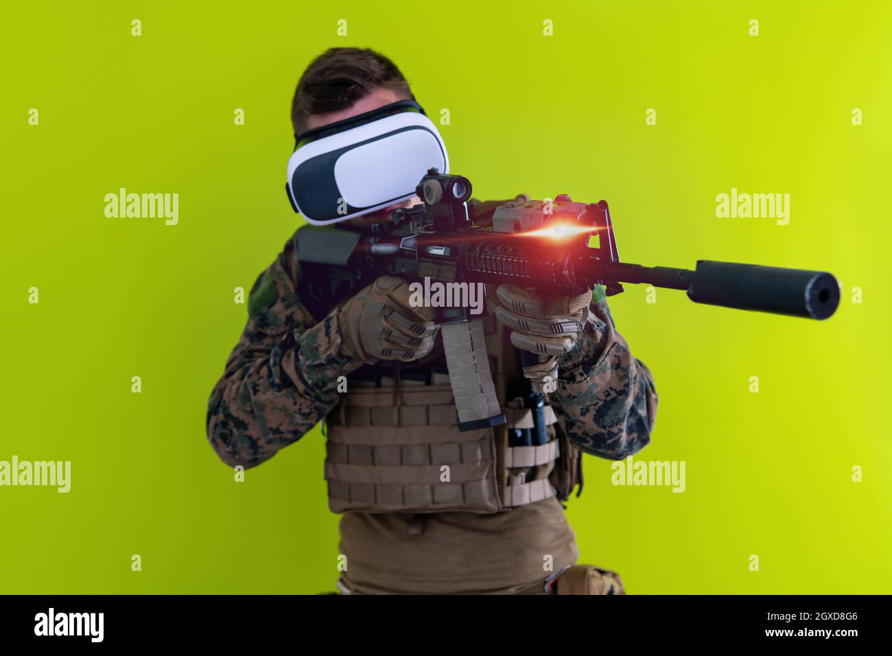 modern warfare futuristic soldier using vr virtual reality glasses for ...
