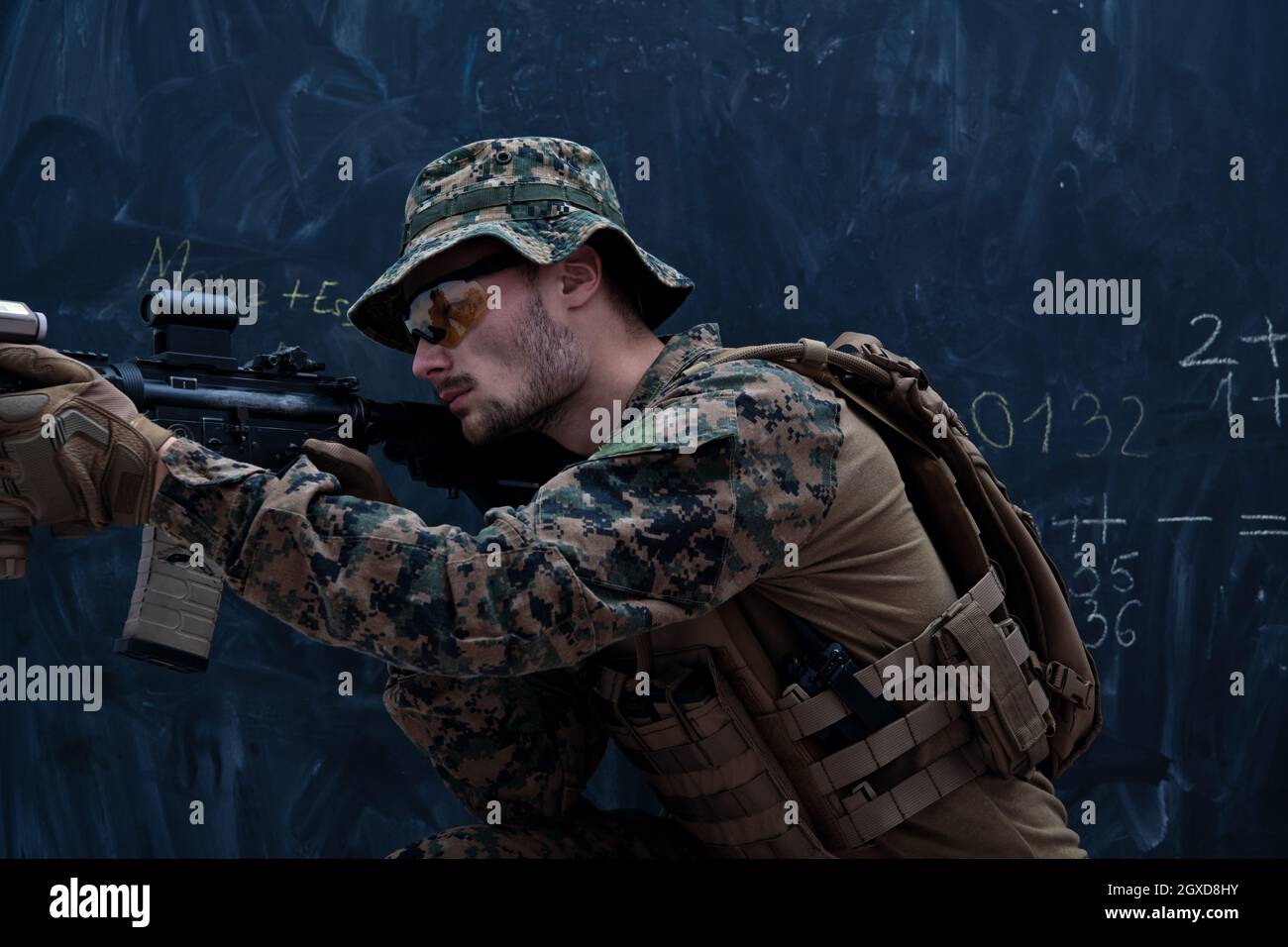 modern warfare american marines soldier in action while sneaking and ...