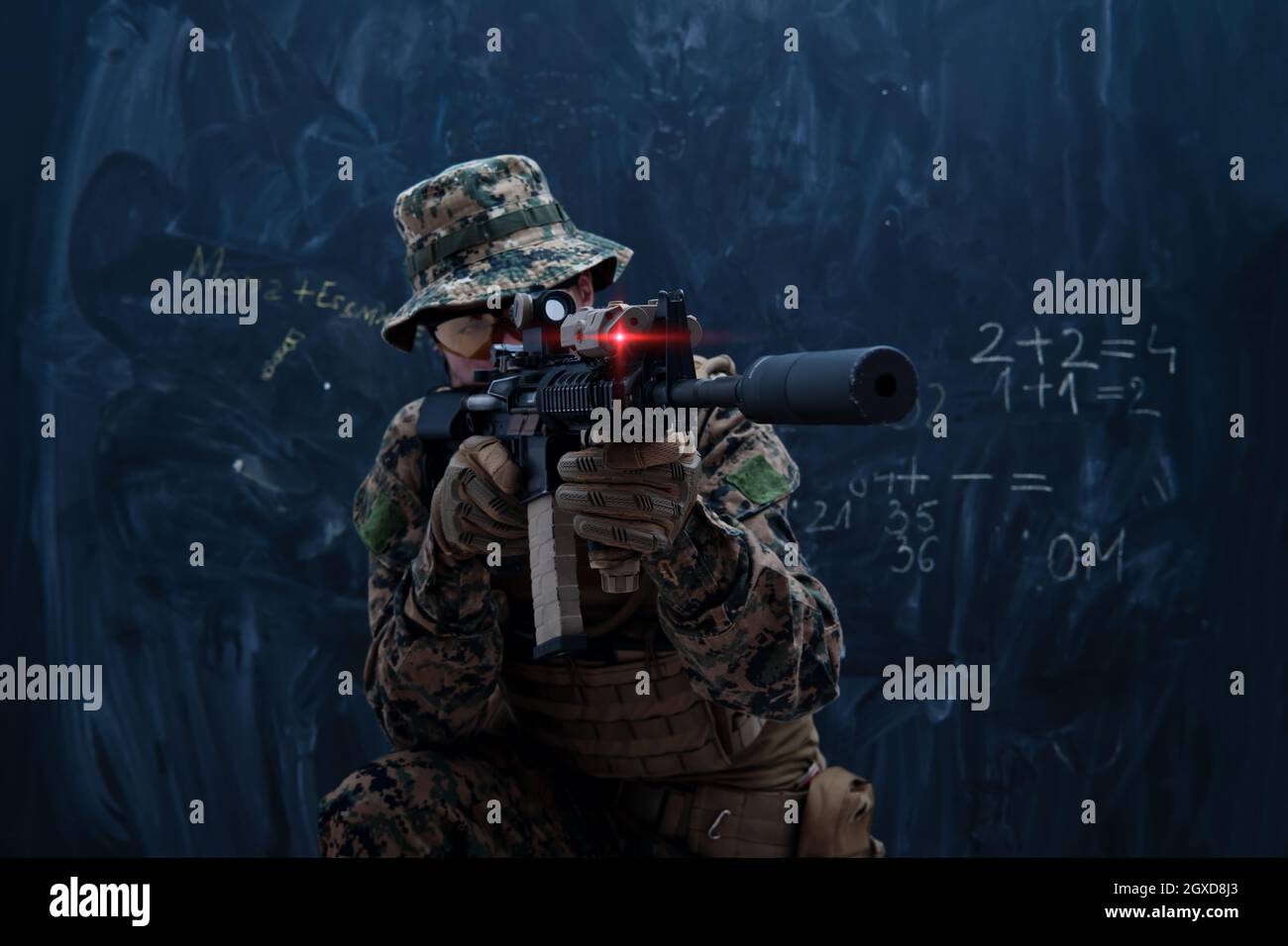 modern warfare american marines soldier in action while sneaking and ...